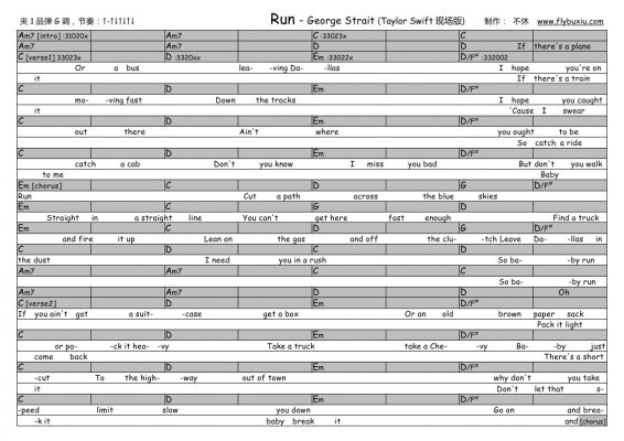 【吉他谱】《Run》George Strait(Taylor Swift 现场版) – 飞啦不休
